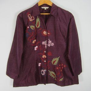 TravelSmith | Tops | New Travelsmith Large Petite Silk Embroidery Shirt ...